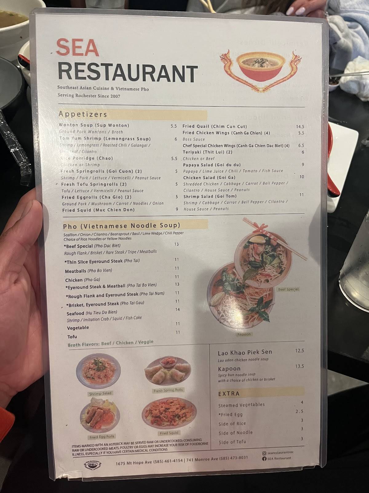 Menu at SEA Restaurant, Rochester, Mt Hope Ave