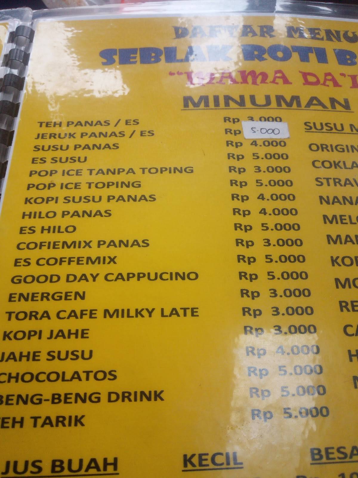 Carta del restaurante SEBLAK "MAMA DA'I", Wonosobo