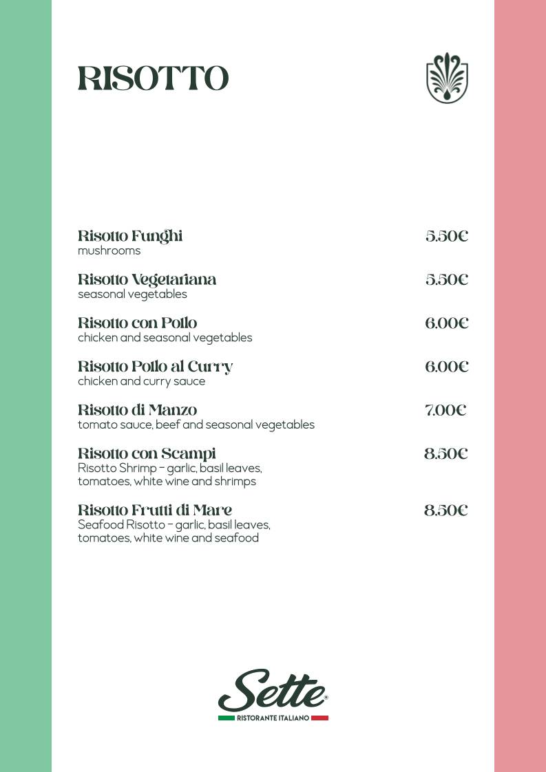 Menu at SETTE - Ristorante Italiano restaurant, Prishtina