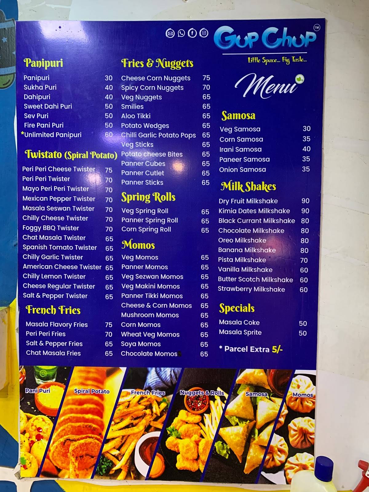 Menu at Gup Chup, Tirupati