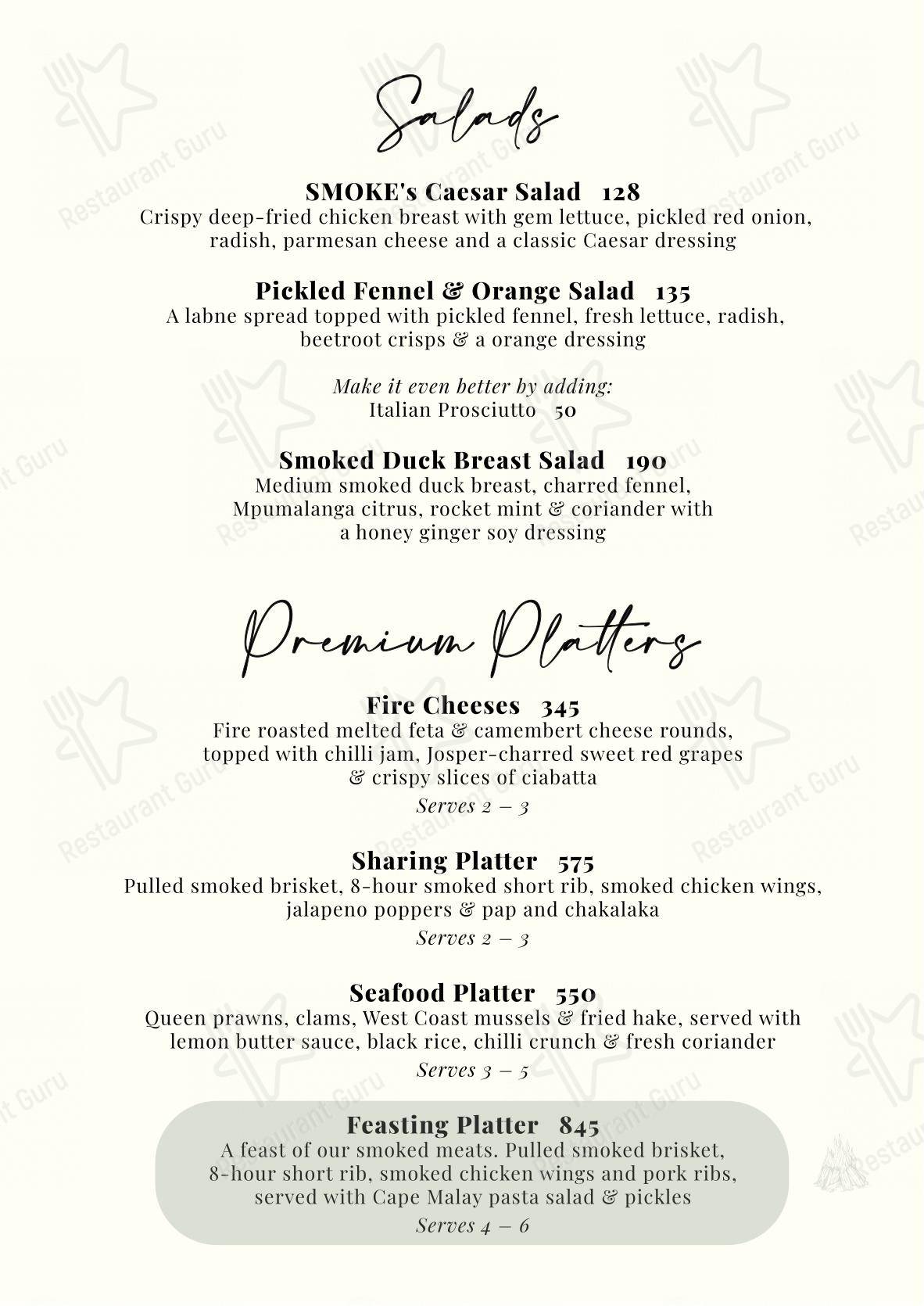 Menu at SMOKE Pretoria pub & bar, Pretoria