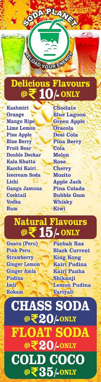 Menu at SODA PLANET & FOOD PLANET, Mumbai