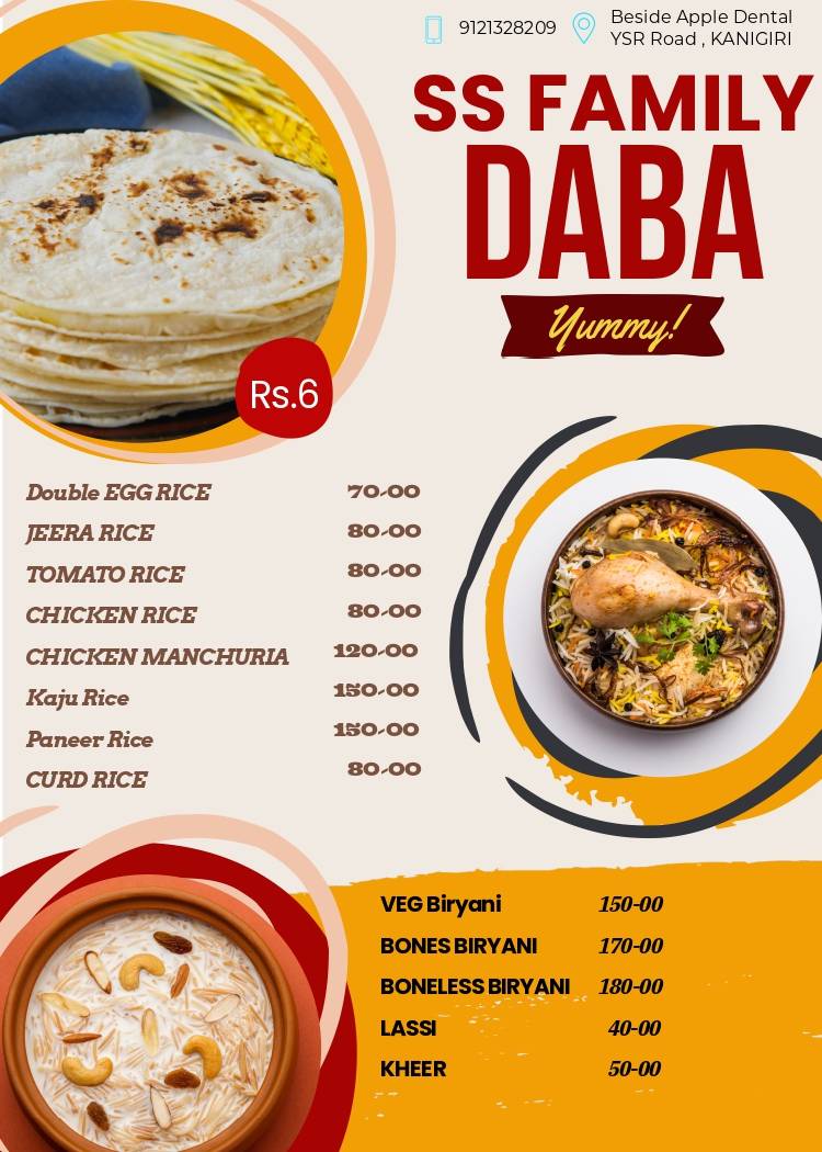 Menu at SS FAMILY DABA, Kanigiri