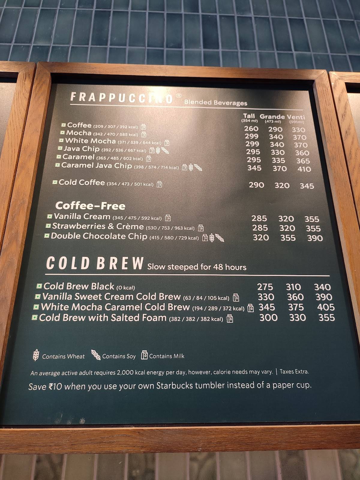 Menu at Starbucks, Ahmedabad, Starbucks coffee