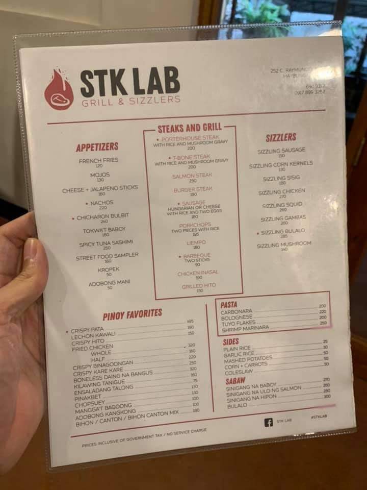 Menu at STKLab Grill Kapitolyo steakhouse, Pasig