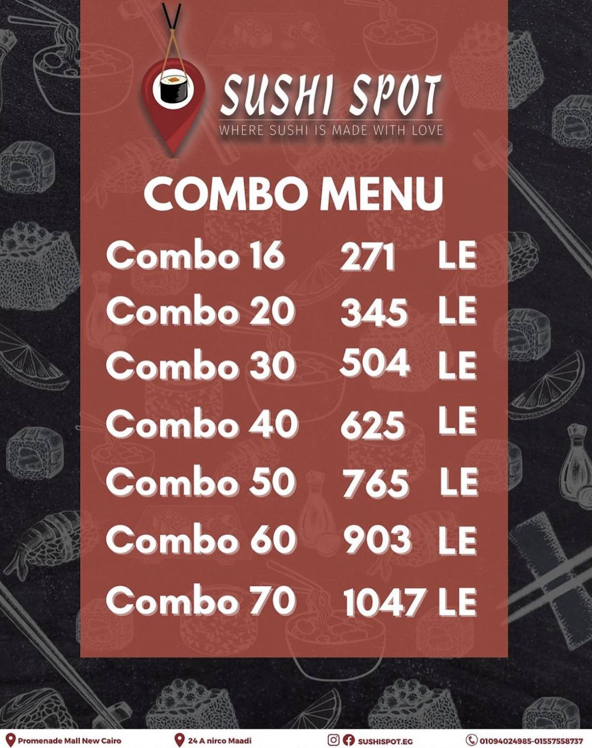 Menu at SUSHI SPOT restaurant, Egypt, Nirco el shatr el talat