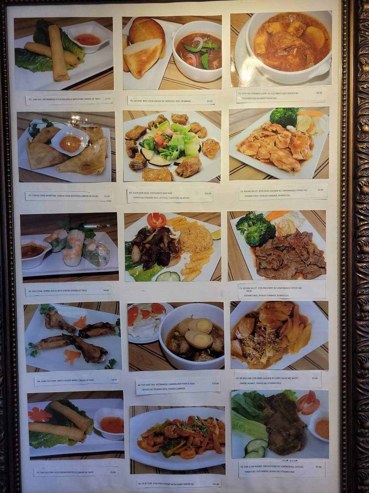 Menu at Saigon Cafe, Lubbock