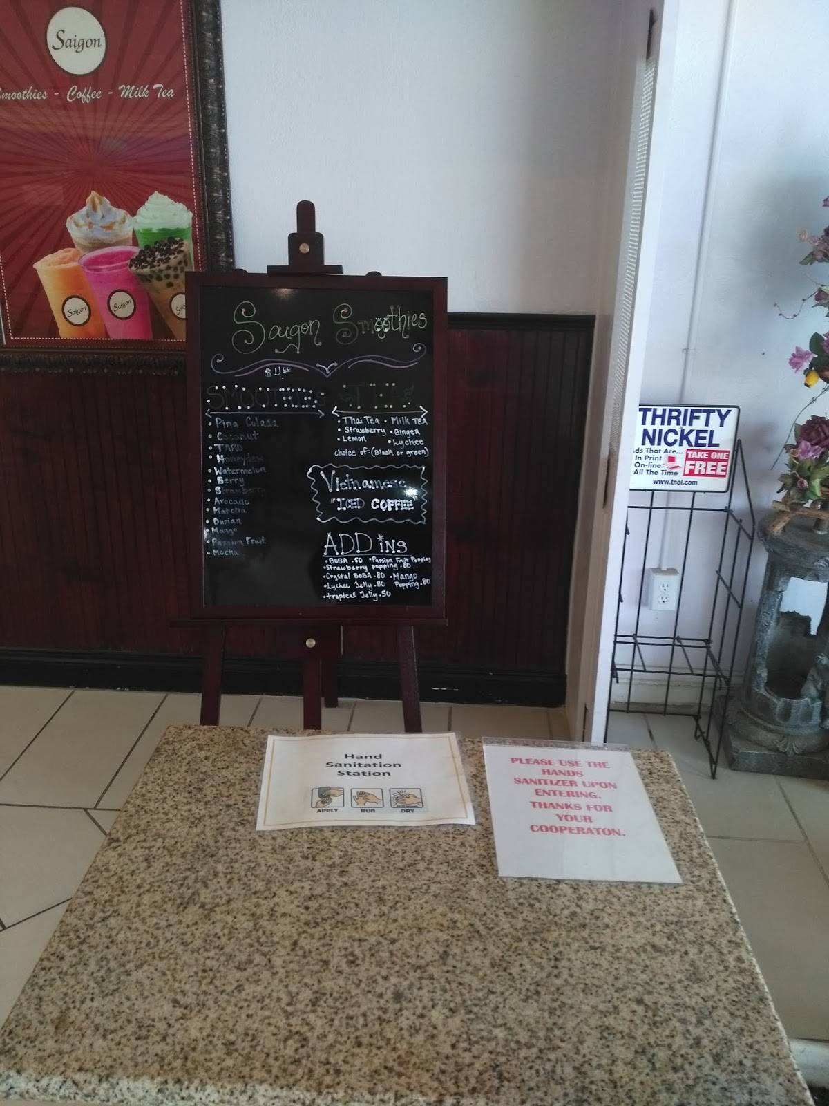 Menu at Saigon Cafe, Lubbock