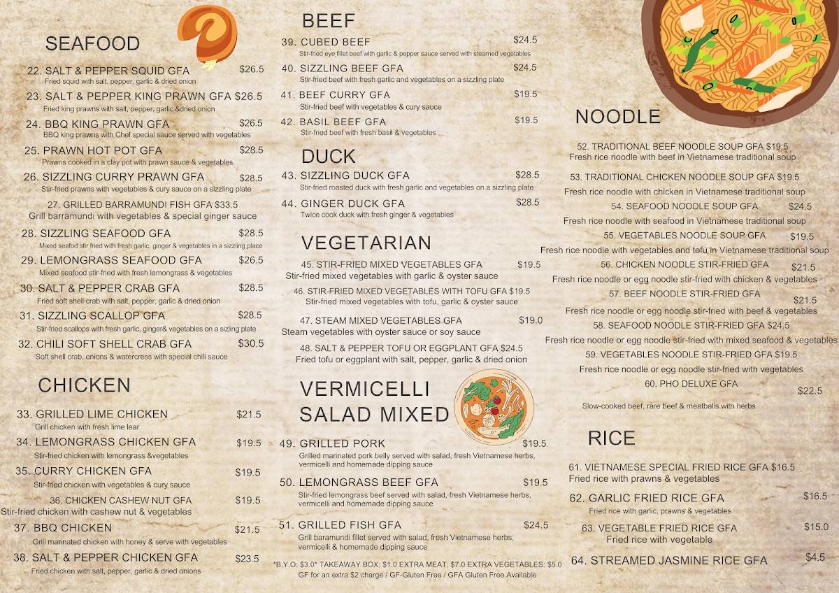 Menu at Saigon City Vietnamese Seafood restaurant, Newport