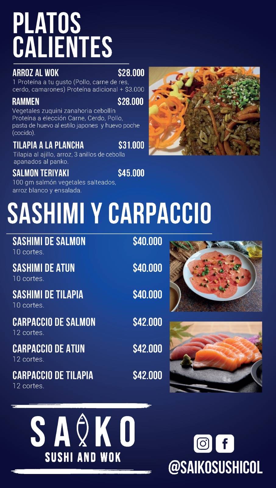 Carta del restaurante saiko sushi and wok - ENGATIVA, Bogotá