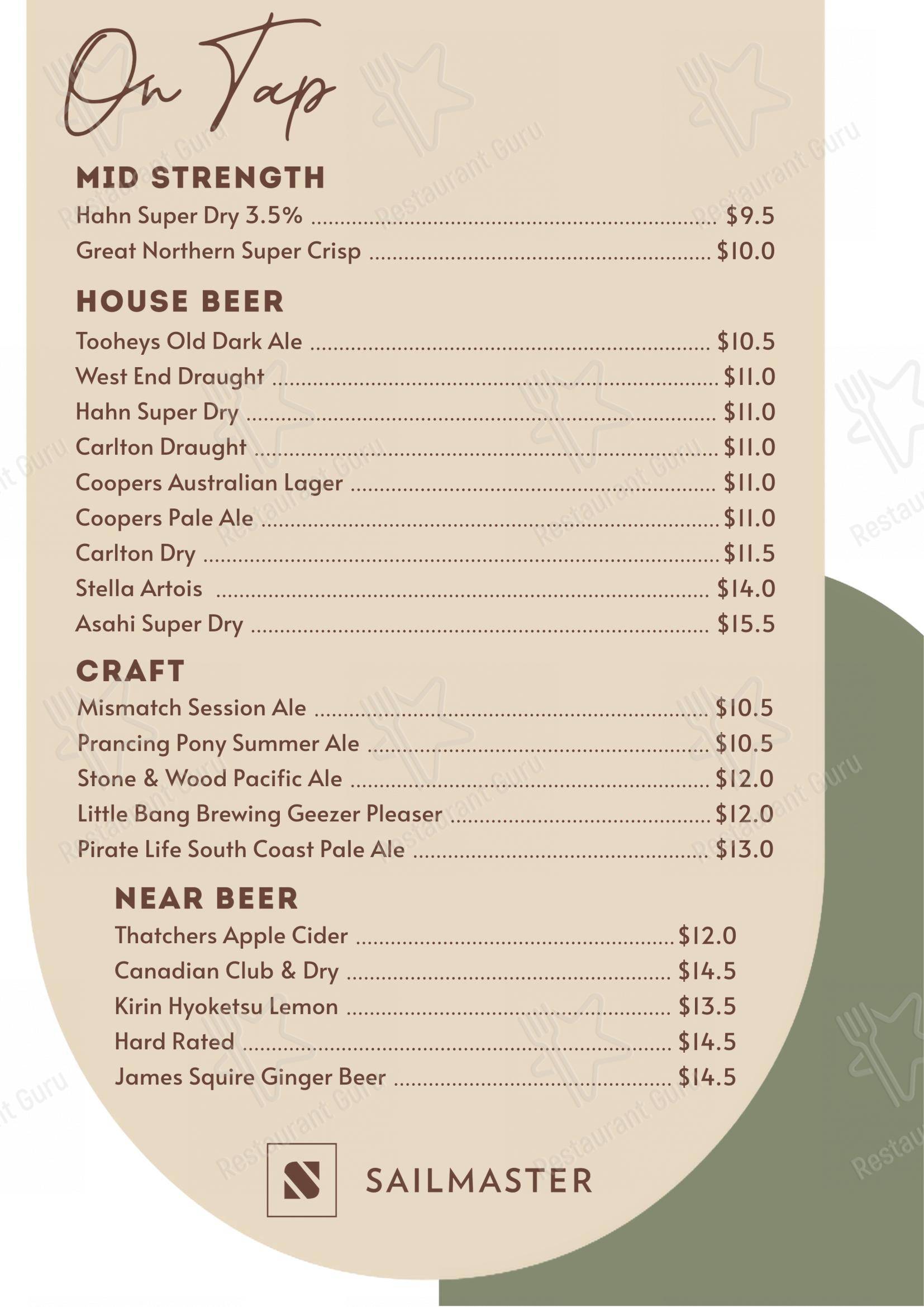 Menu at Sailmaster Tavern pub & bar, North Haven, 16 Arcadia Ct