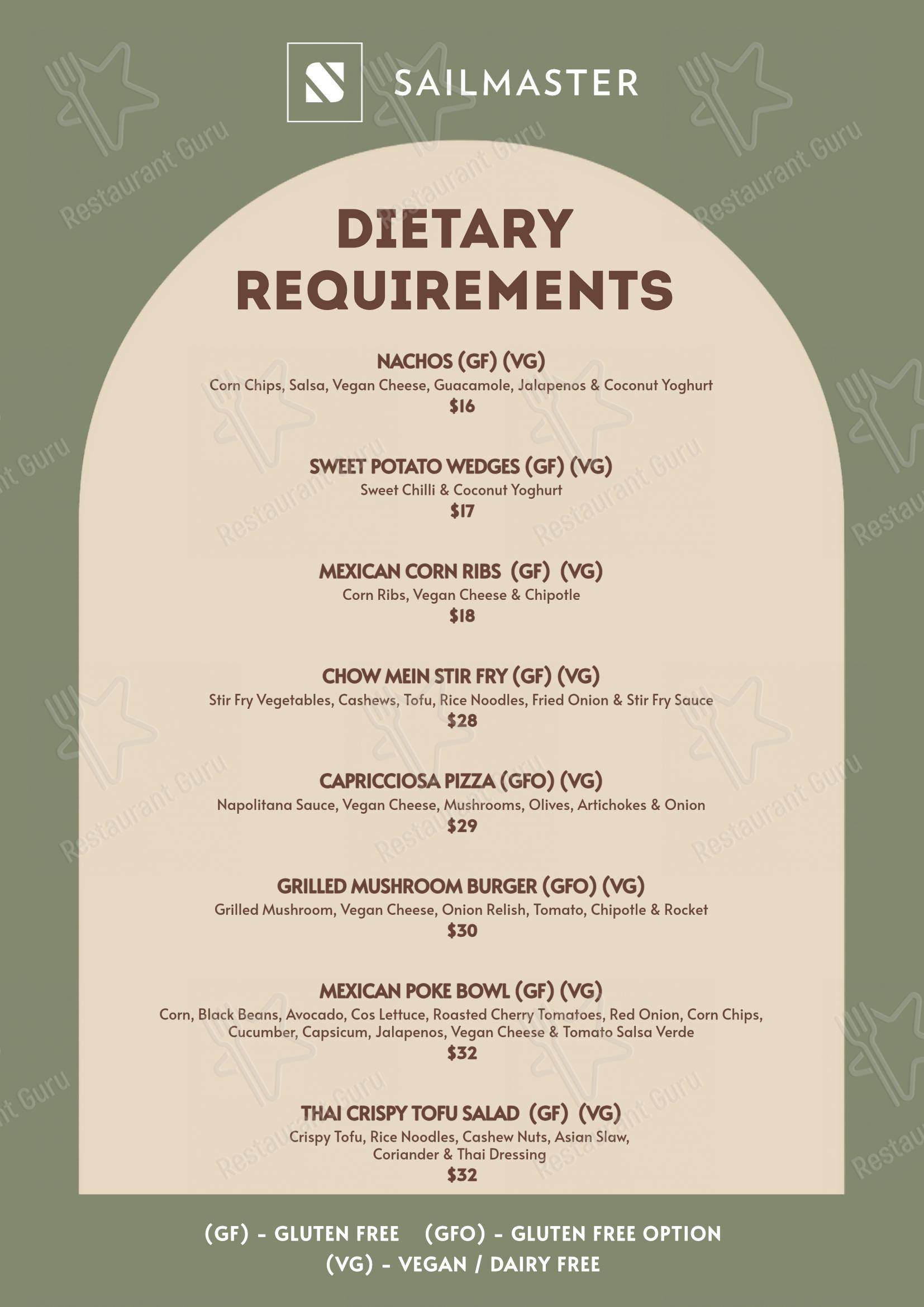Menu at Sailmaster Tavern pub & bar, North Haven, 16 Arcadia Ct