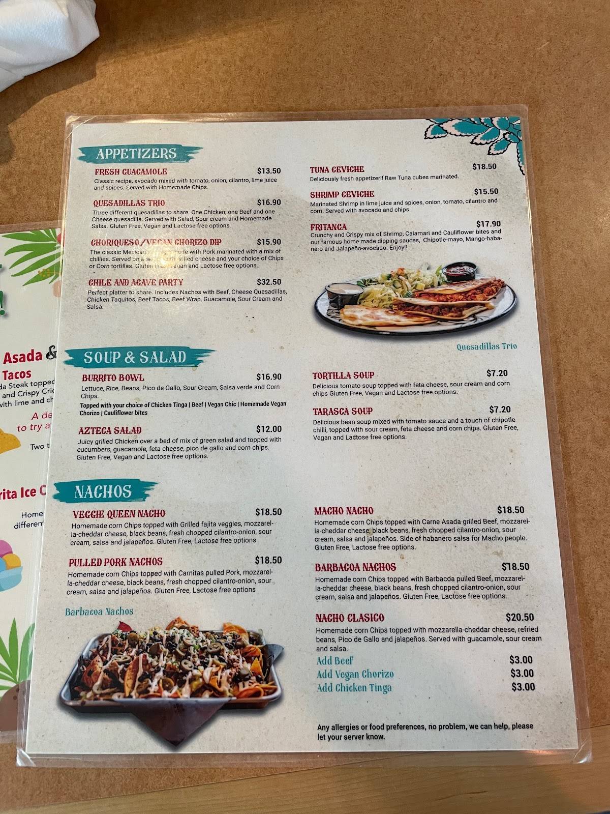 Menu at Chile & Agave Mexican Grill restaurant, St. Catharines