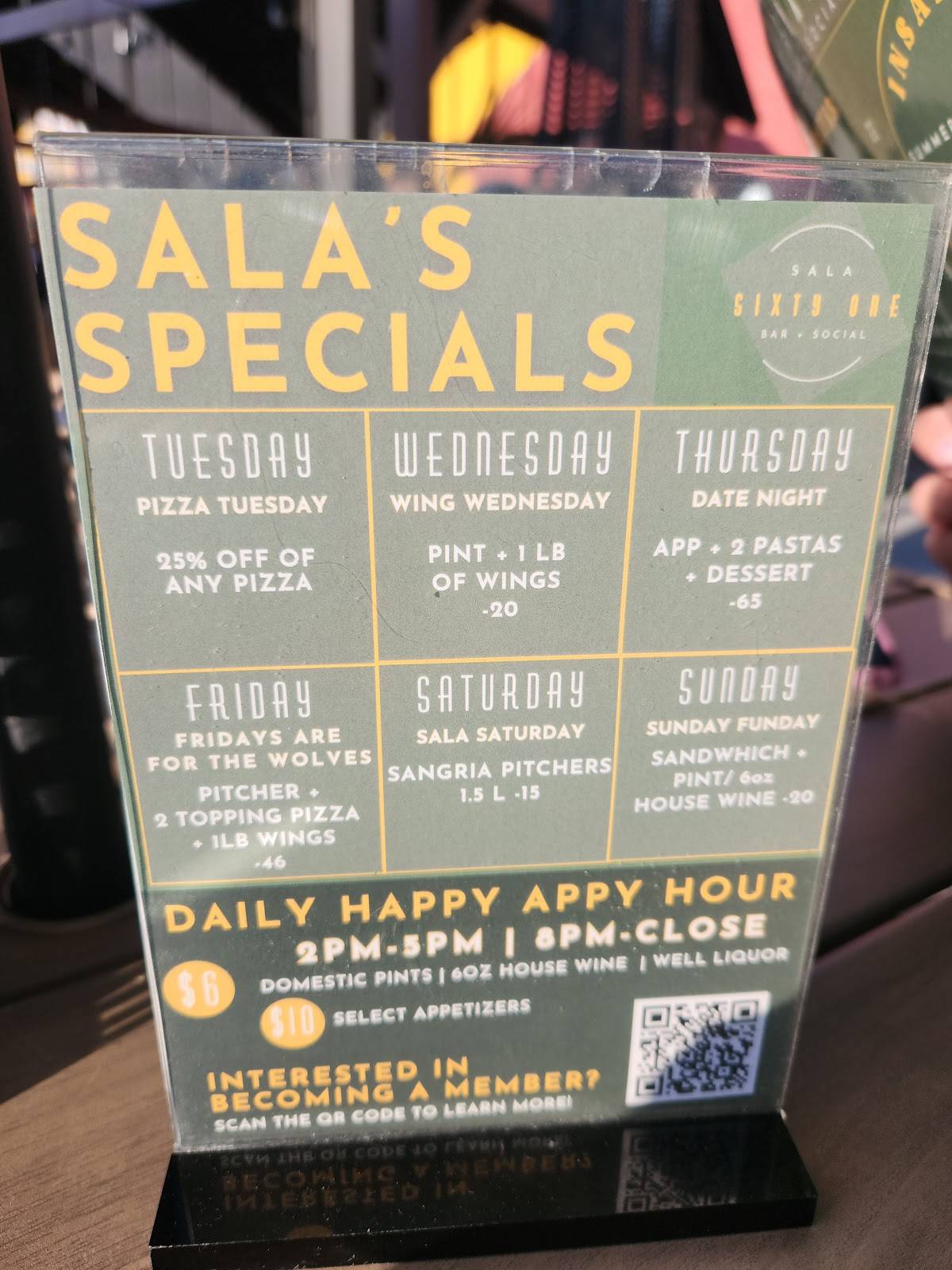 Menu at Sala Sixty One (61) Bar + Social, St. Catharines