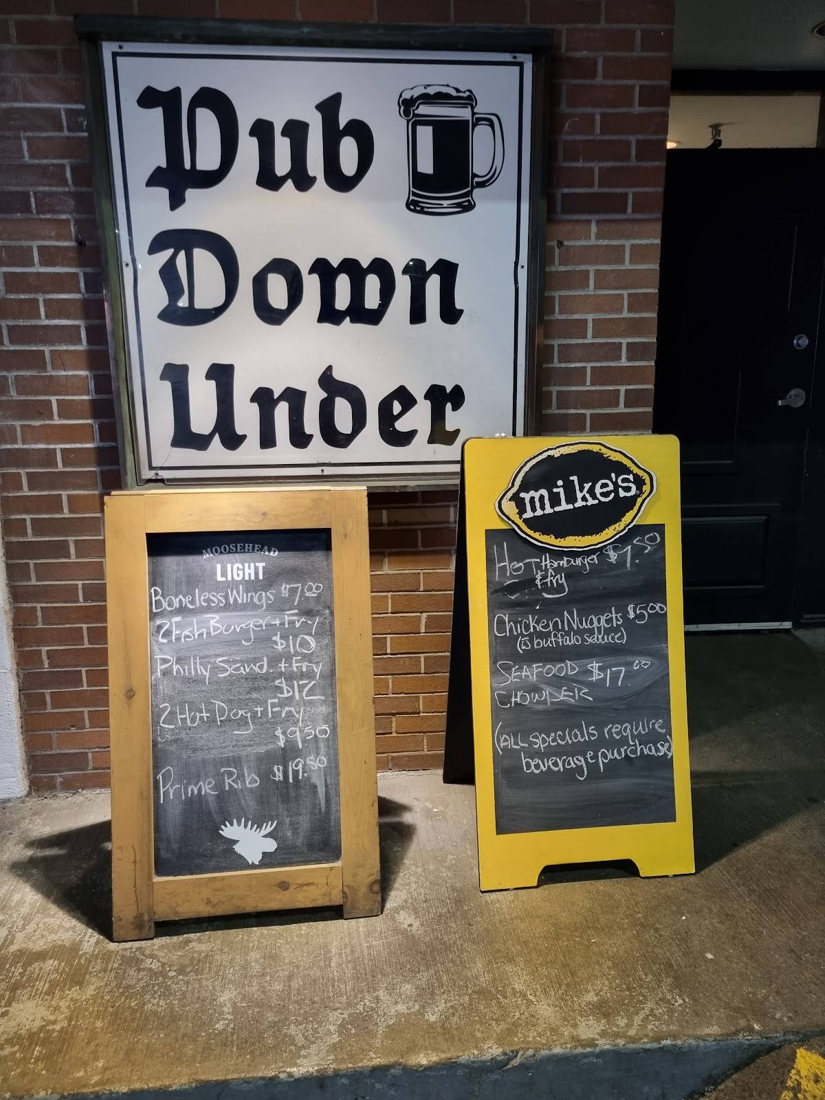 Menu at Pub Down Under, Saint John, Place 400