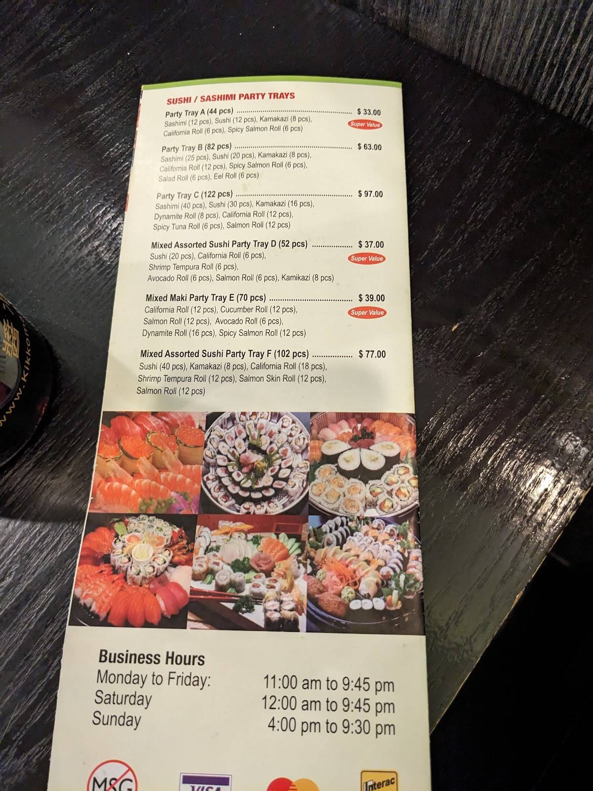 Menu at Sakada Sushi Teriyaki Restaurant, Pickering
