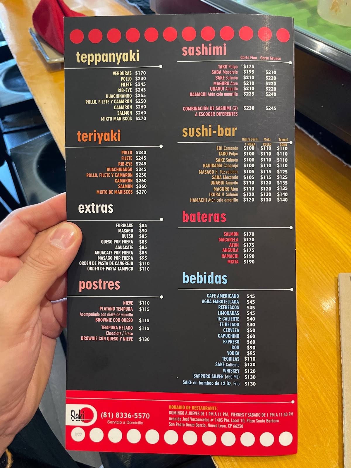 Saki menu store