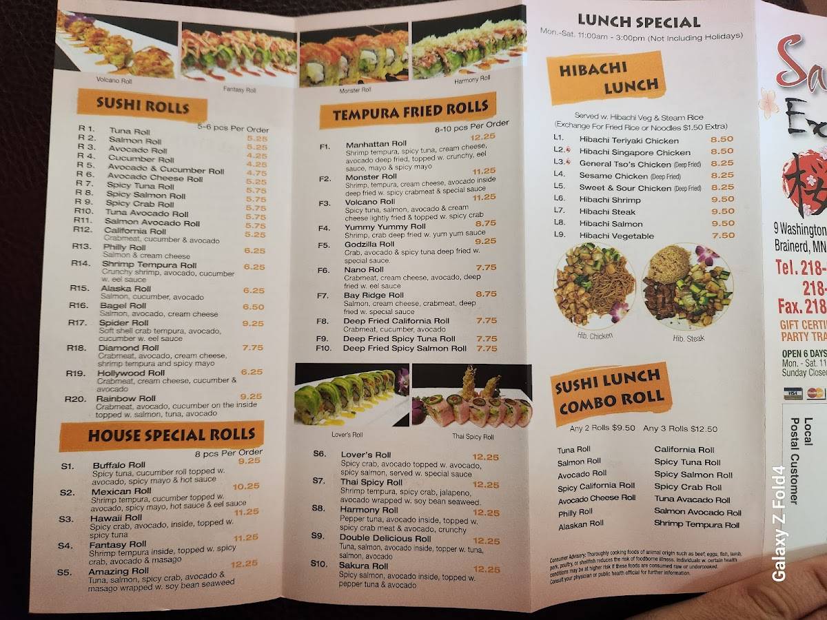 Menu at Sakura Express restaurant, Brainerd