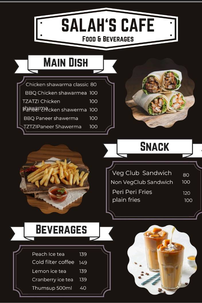 Menu at Salah's cafe, Mumbai