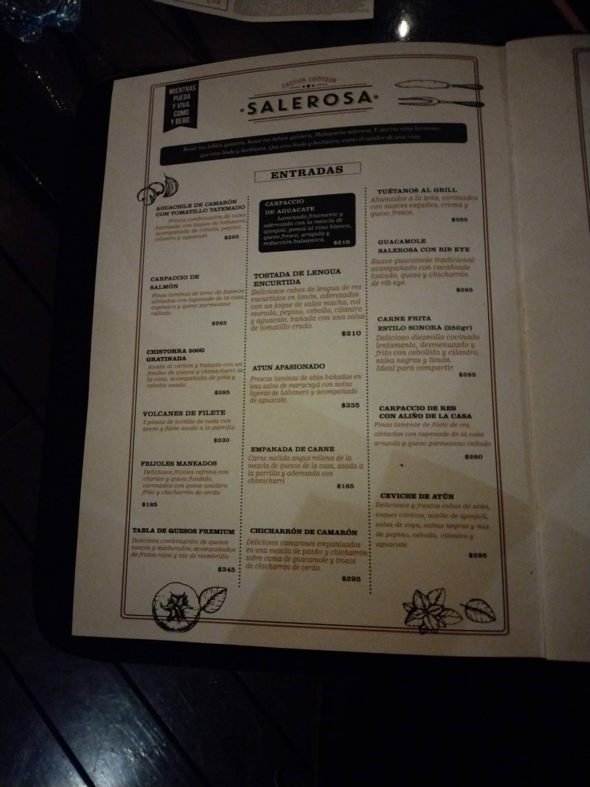 Carta del restaurante Salerosa Morelia, Morelia