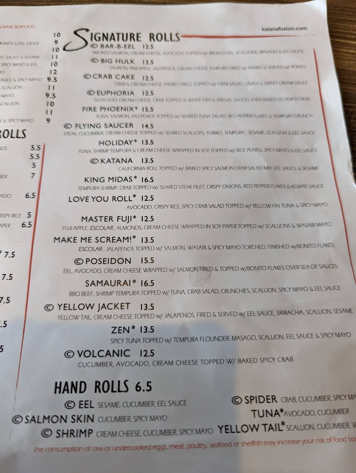 Menu at Katana Japanese Fusion restaurant, Salisbury