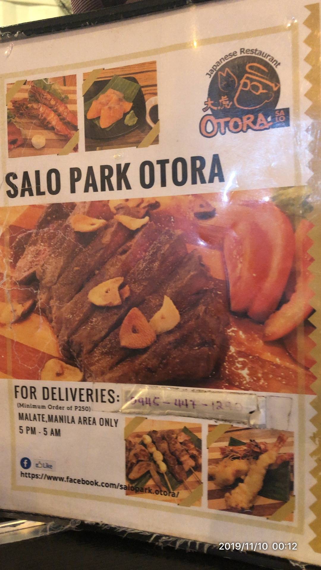 Menu at Salo Park OTORA Japanese Restaurant, Manila