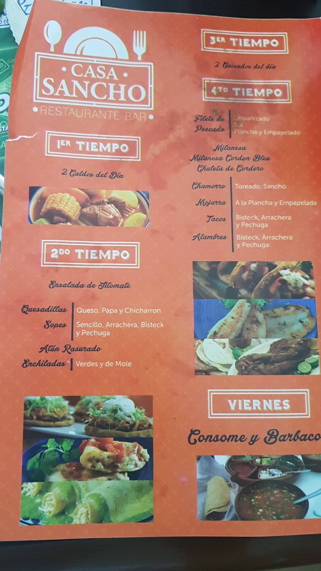 Carta del restaurante Salón del Sancho S.A. del C.V., Ciudad del México