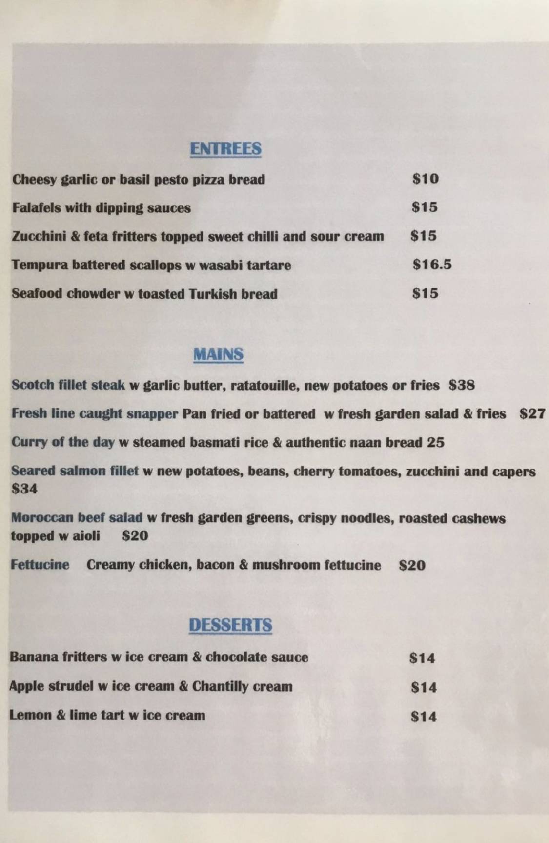 Menu at Salt Air Cafe, Ngunguru