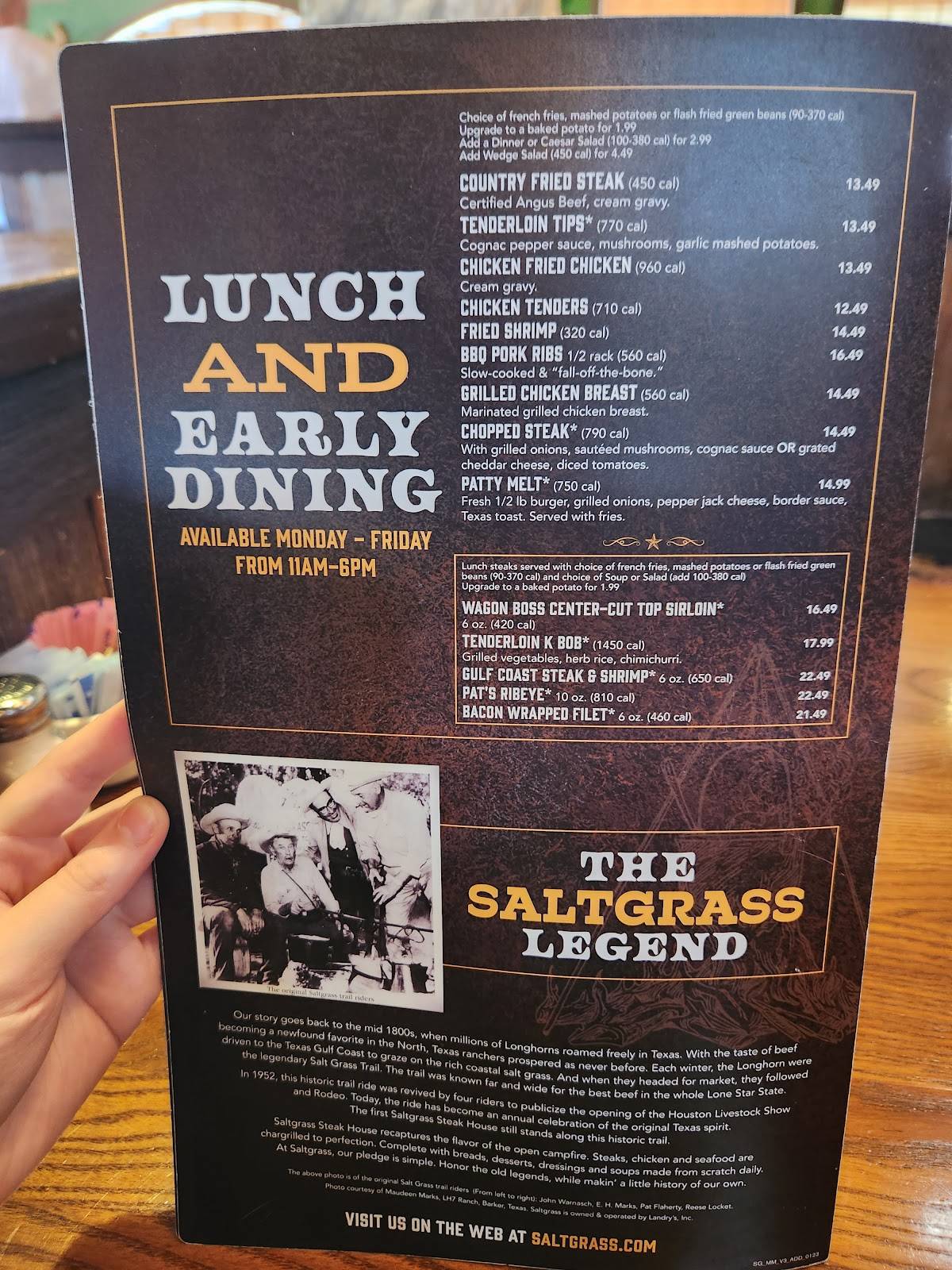Menu at Saltgrass Steak House steakhouse, McKinney