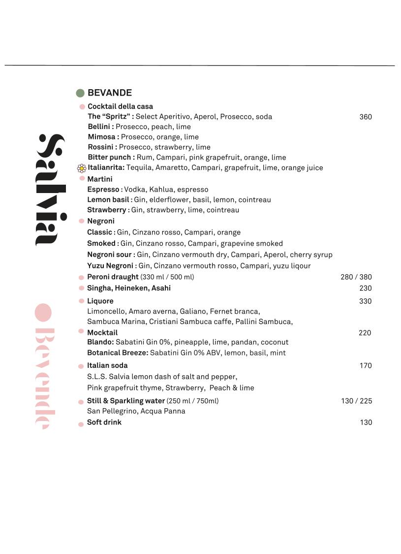 Menu at Salvia restaurant, Bangkok