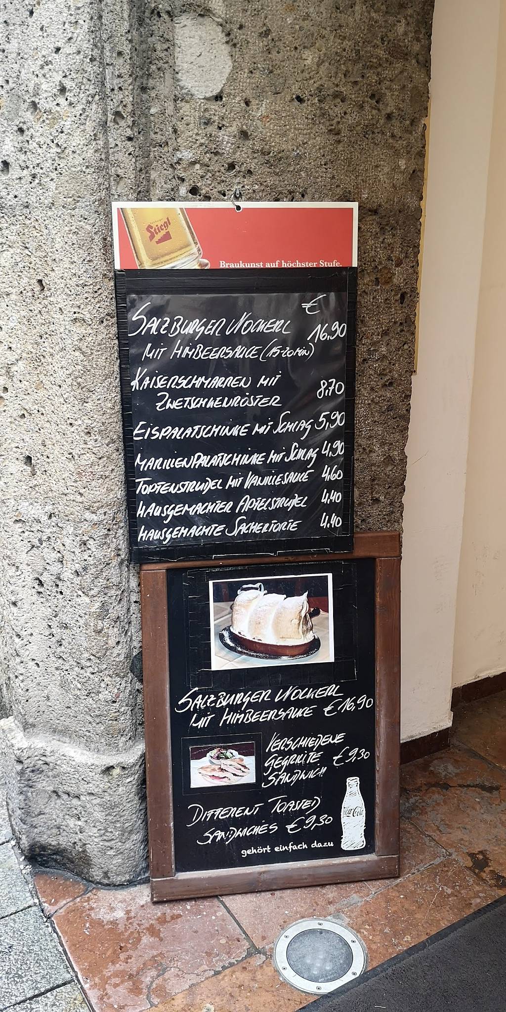Menu at Café Tomaselli cafe, Salzburg