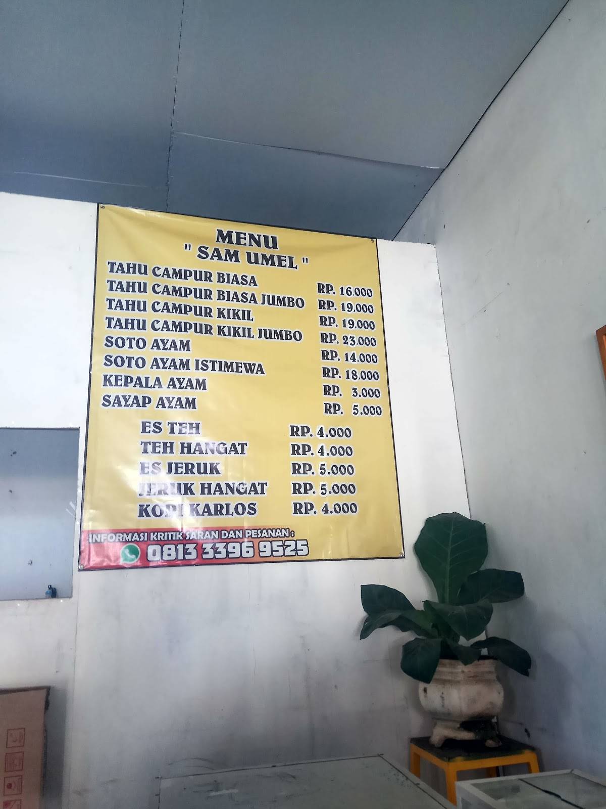 Menu at Tahu Campur & Soto Ayam "SAM UMEL" restaurant, Ngijo