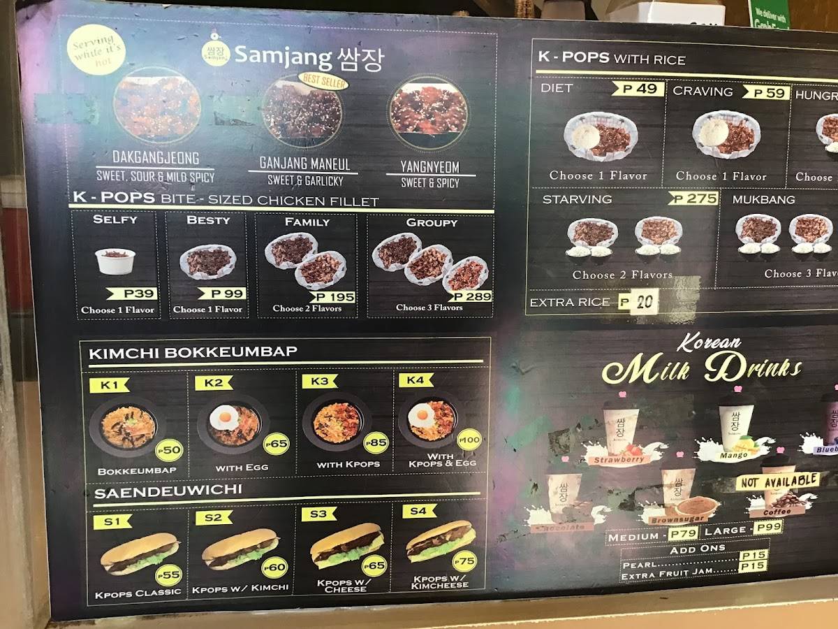 Menu at Samjang Iloilo restaurant, Iloilo City