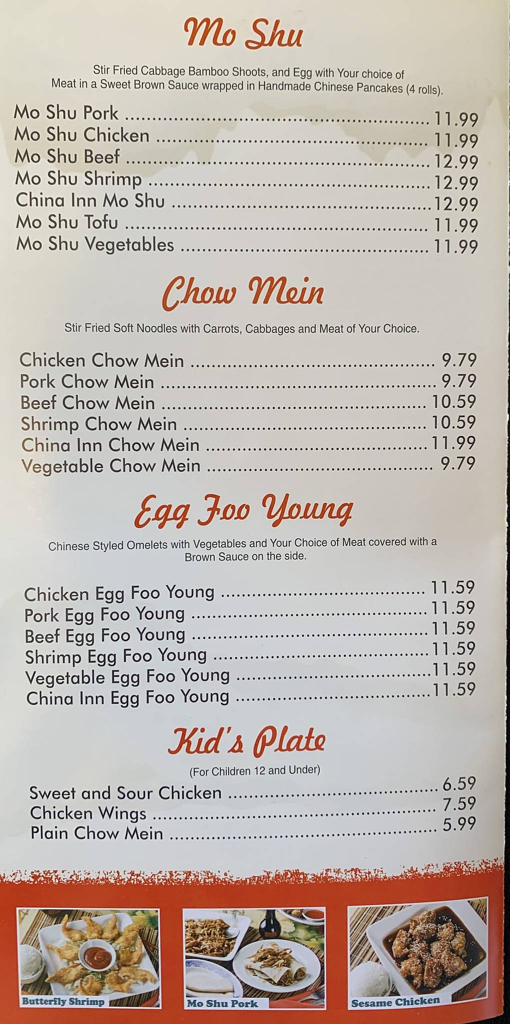 Menu at Sam's China Inn restaurant, Groves