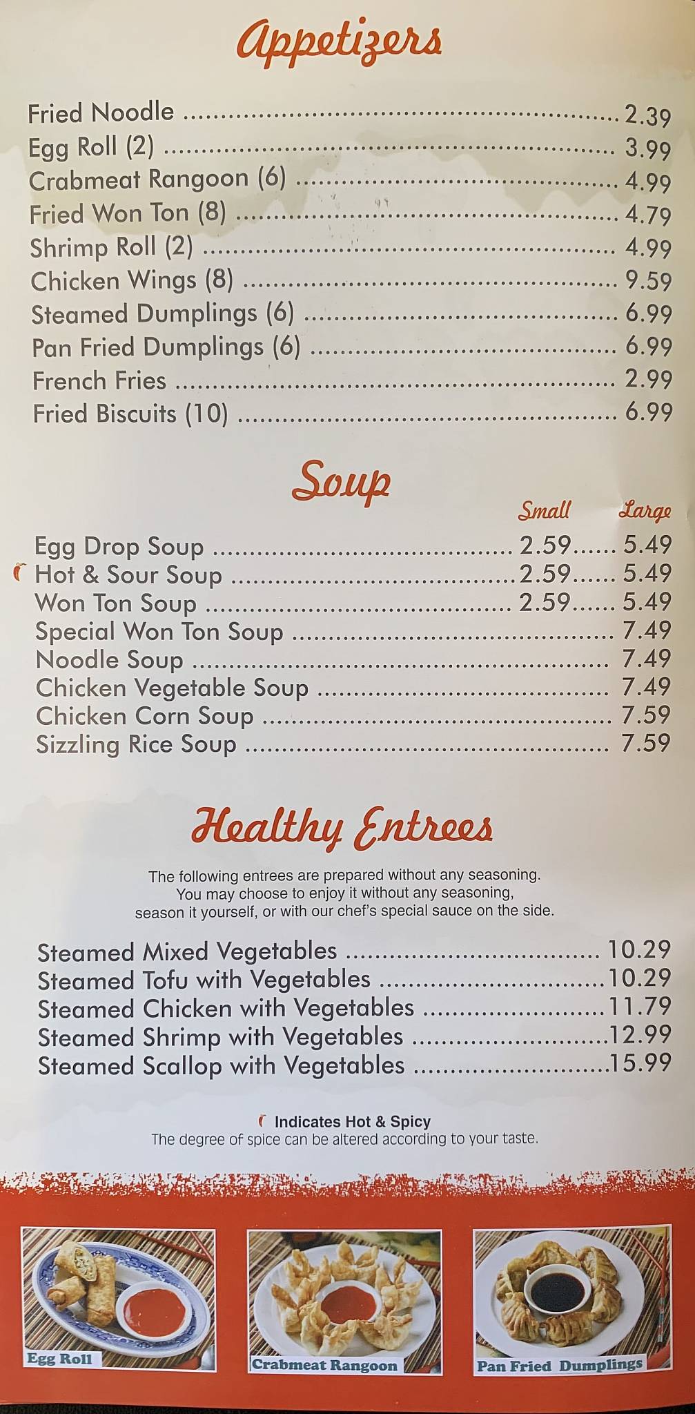 Menu at Sam's China Inn restaurant, Groves