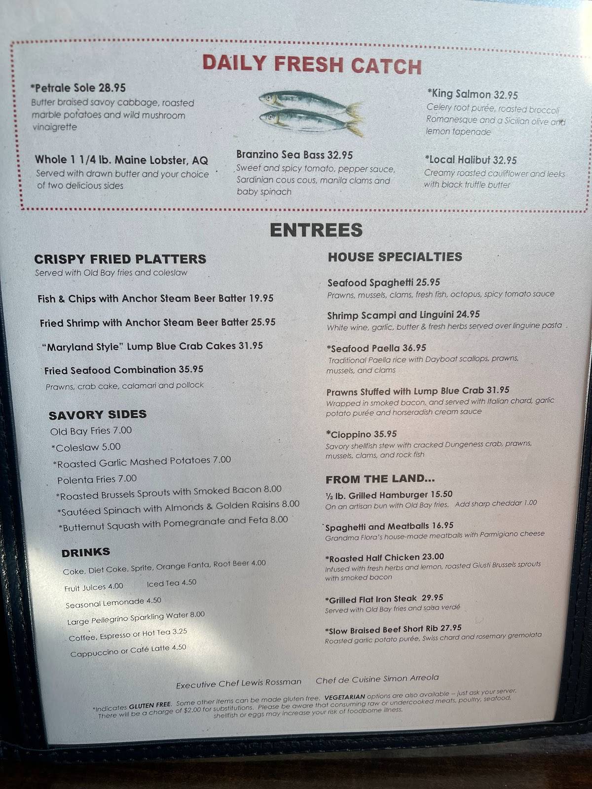 Menu at Sam's Chowder House restaurant, Half Moon Bay