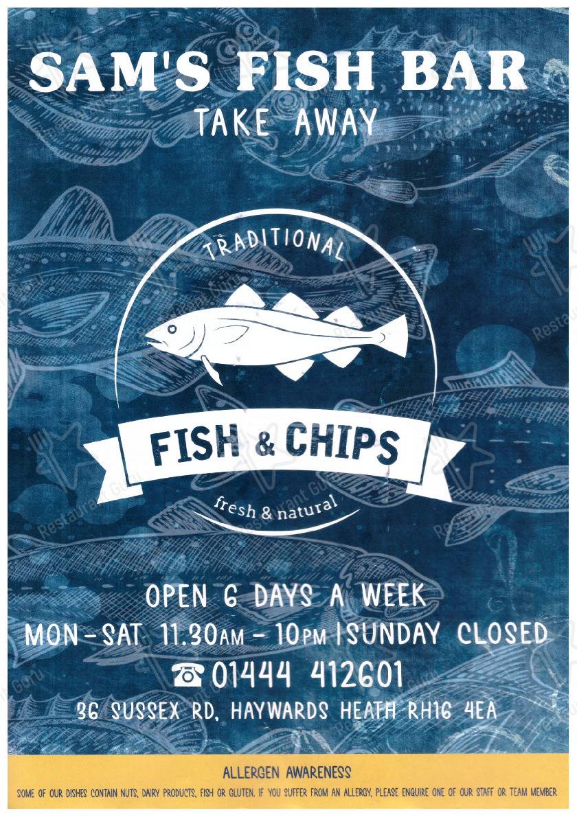 Menu at Sam's Fish Bar Restaurant, Haywards Heath
