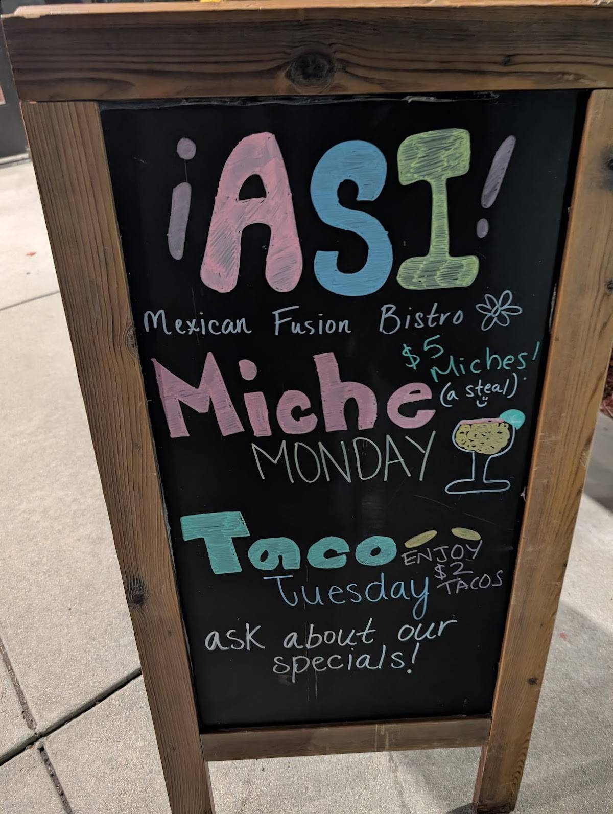 Menu at ASI Mexican Fusion Bistro restaurant, San Jose