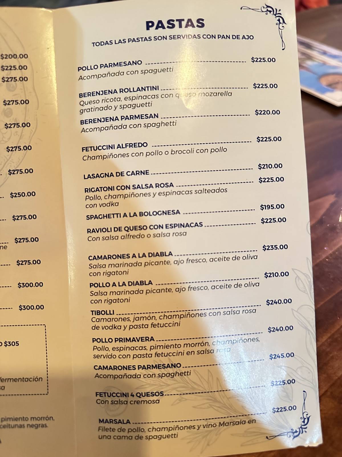 Menu at Il Castello Pizzeria, San Miguel de Allende