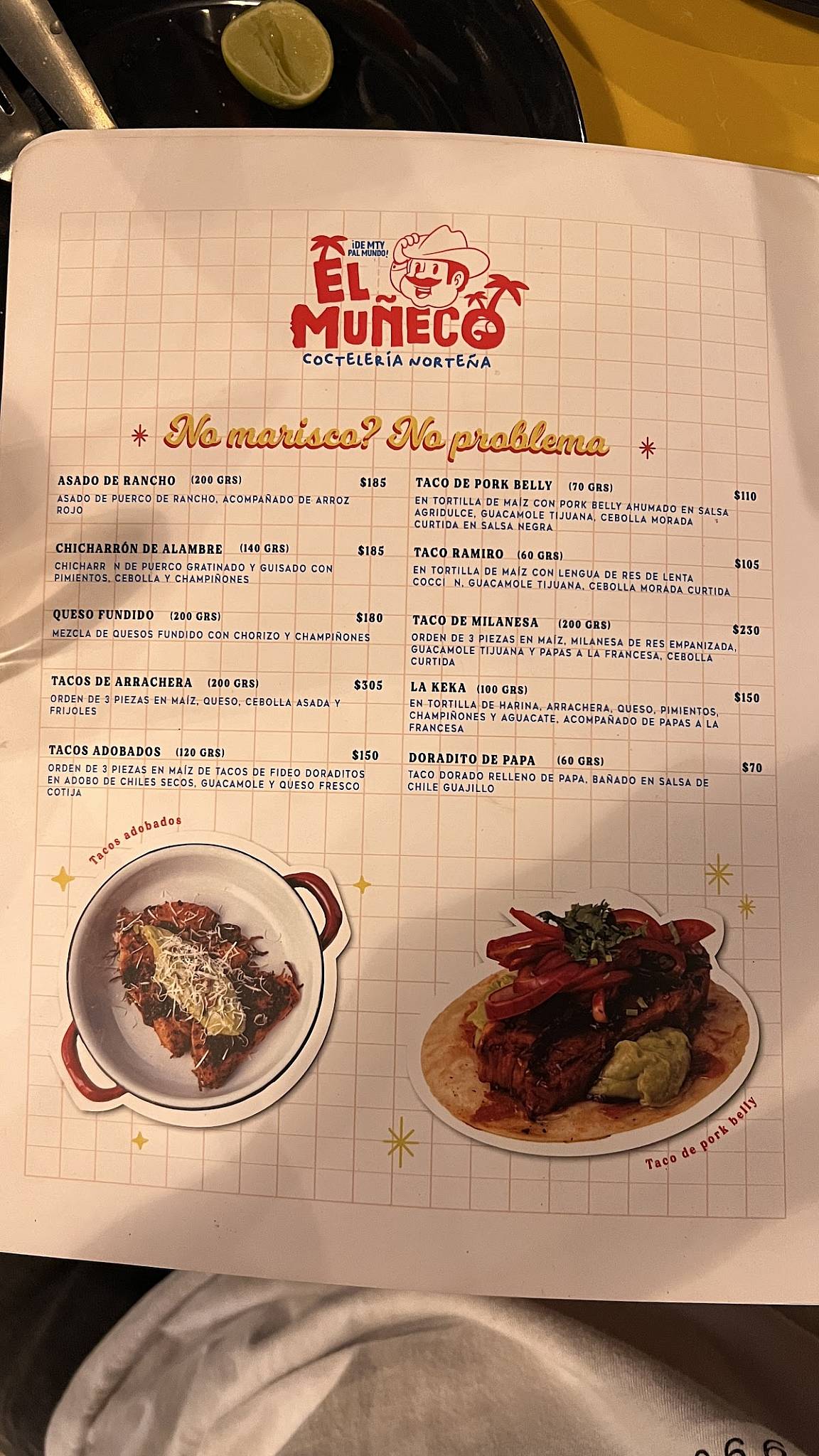 Carta del restaurante El Muñeco Plaza La Joya, San Nicolás del los Garza