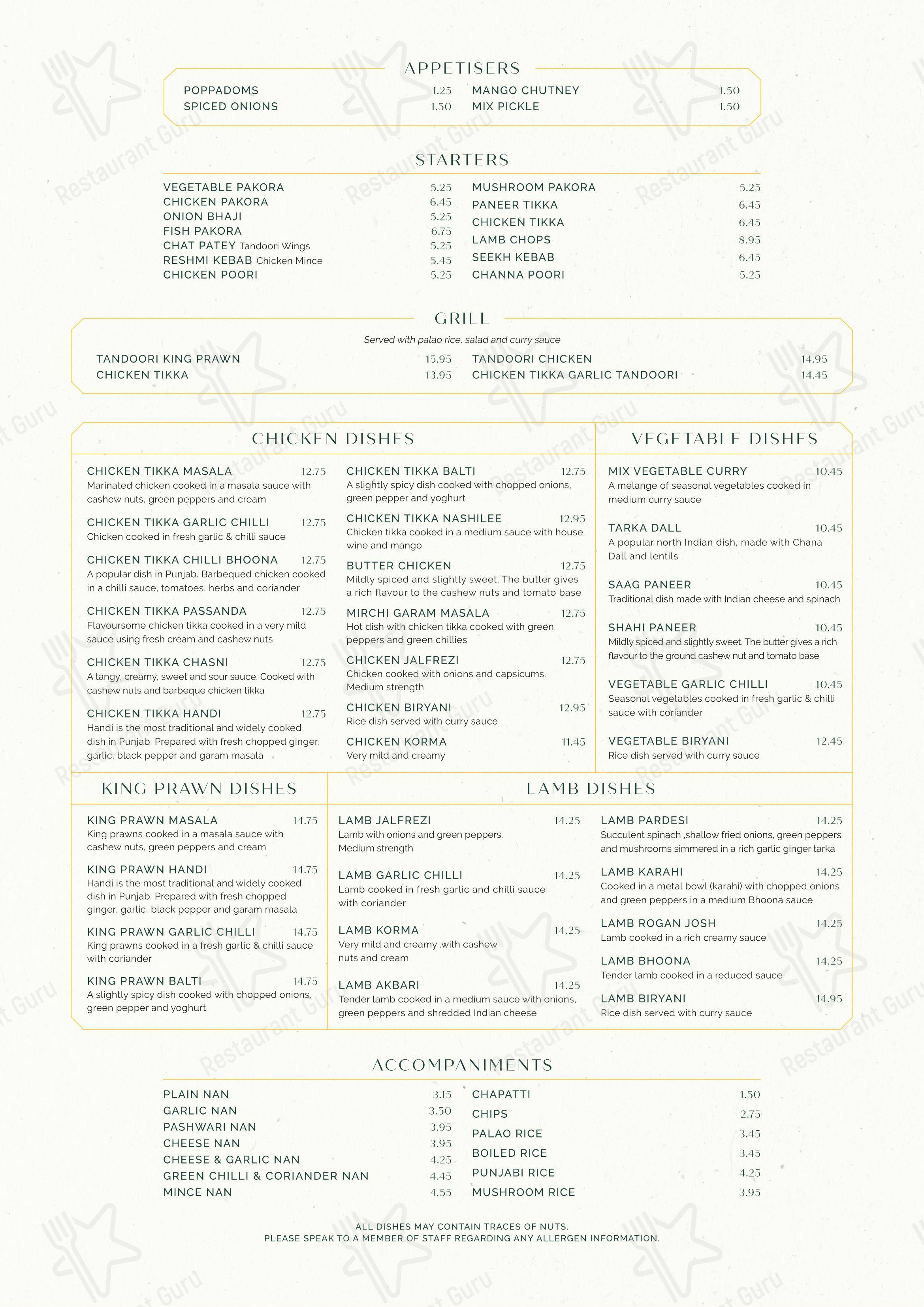 Menu at Sanam Tandoori restaurant, Falkirk