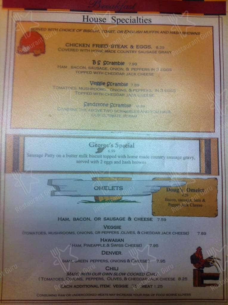 Menu at The Sandstone Cafe & Quarry Bar, Tenino