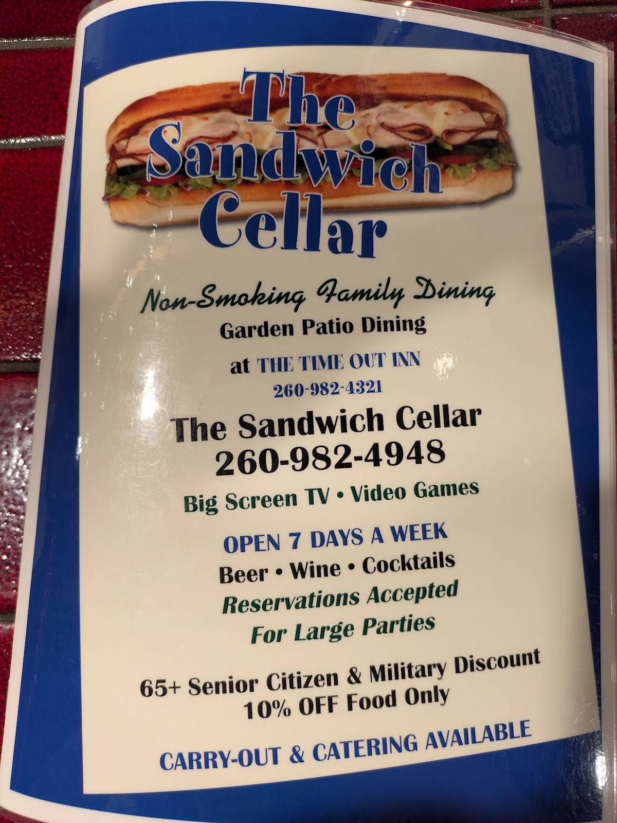 Menu at Sandwich Cellar pub & bar, North Manchester, 403 IN-13
