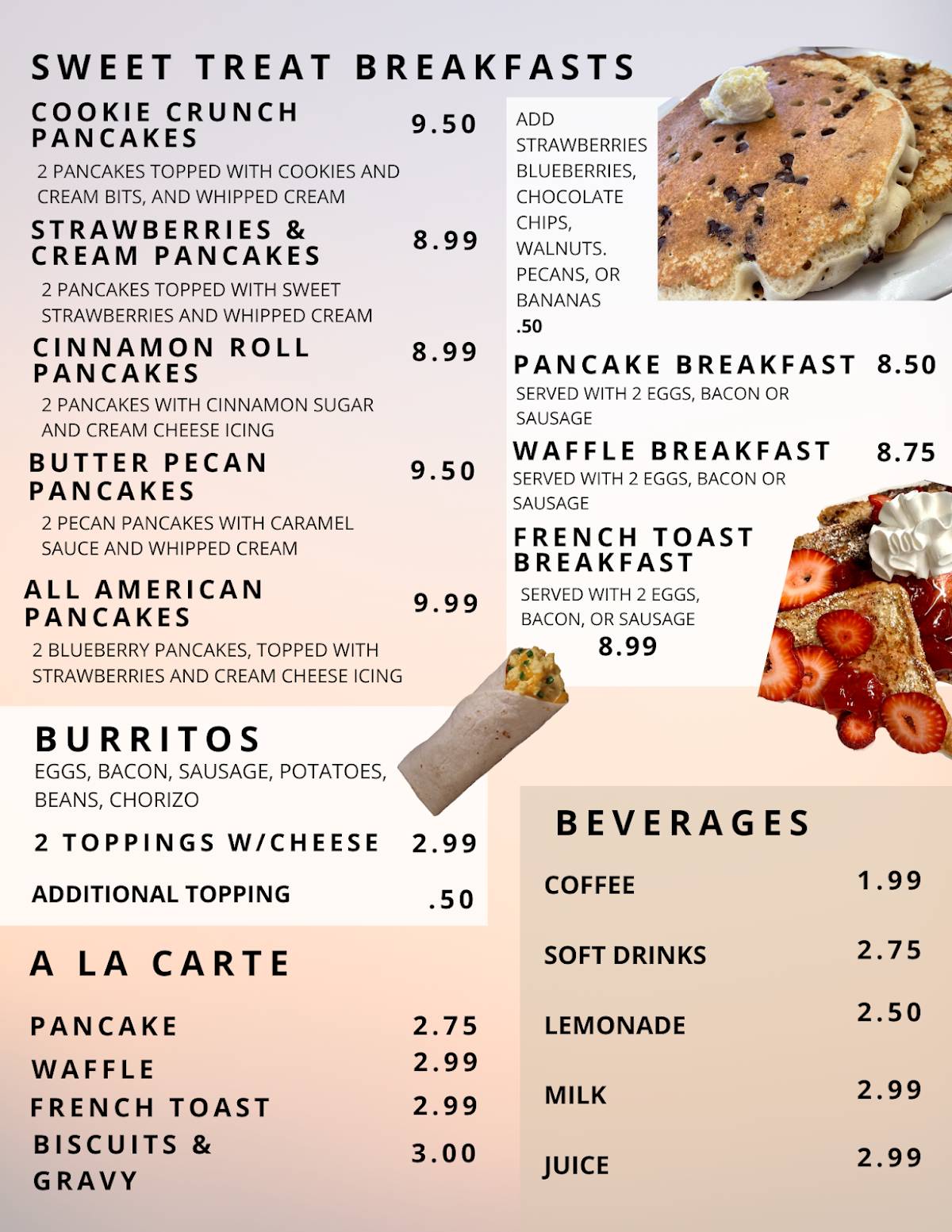 Menu at Sandy's Kitchen and Catering restaurant, Brady
