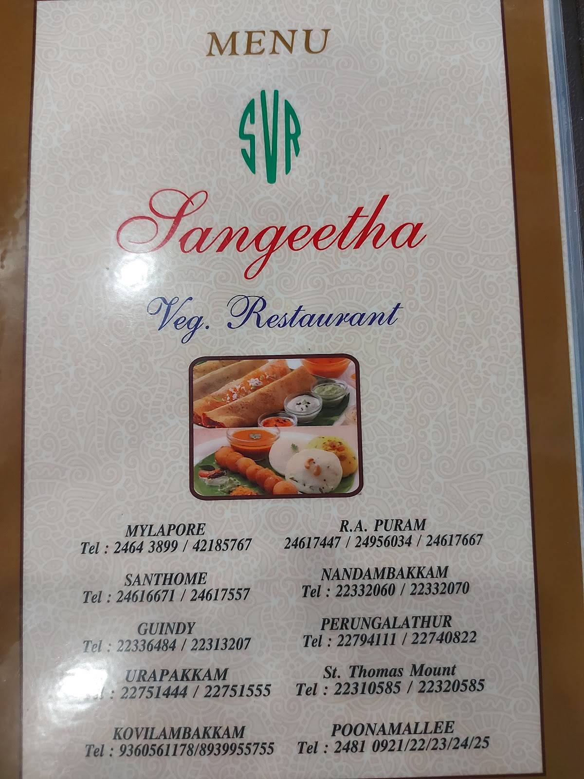 Menu at Sangeetha Veg Restaurant, Chennai, Marina Residency (Hotels in ...