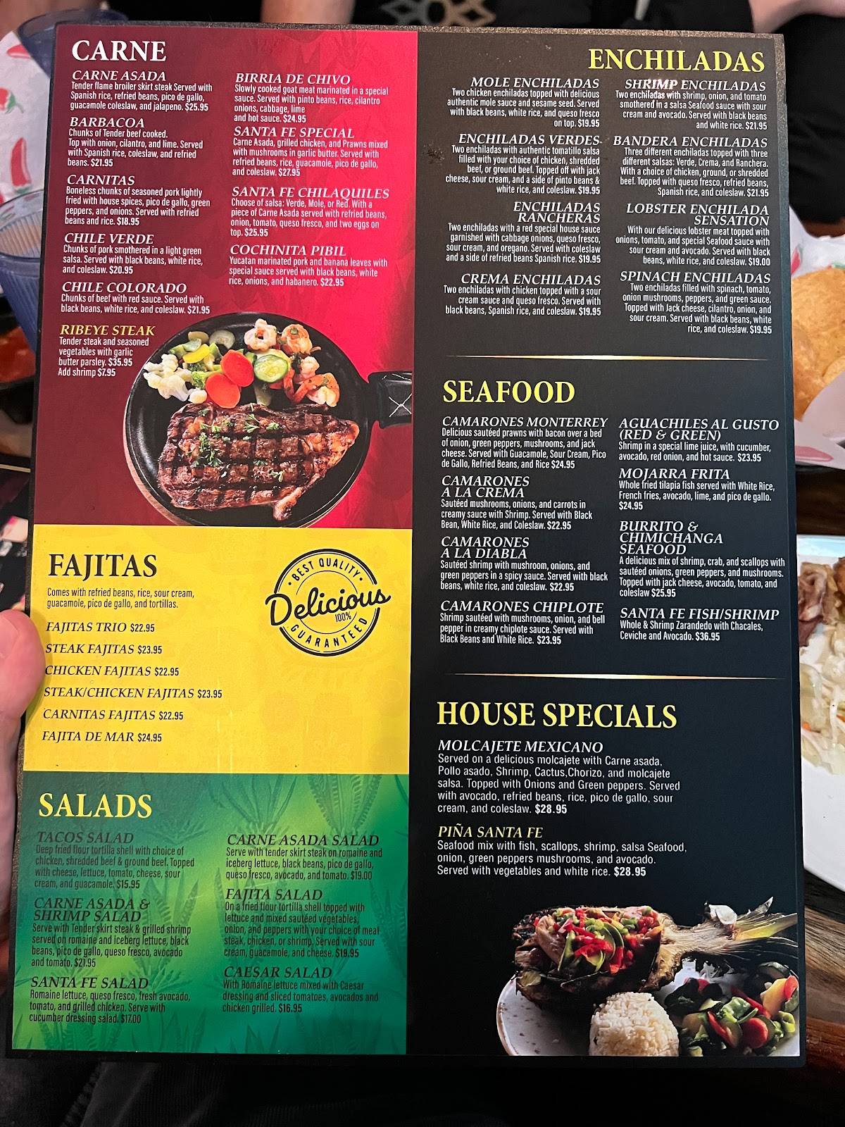 Menu at Santa Fe Mexican Restaurant & Cantina, Wilsonville