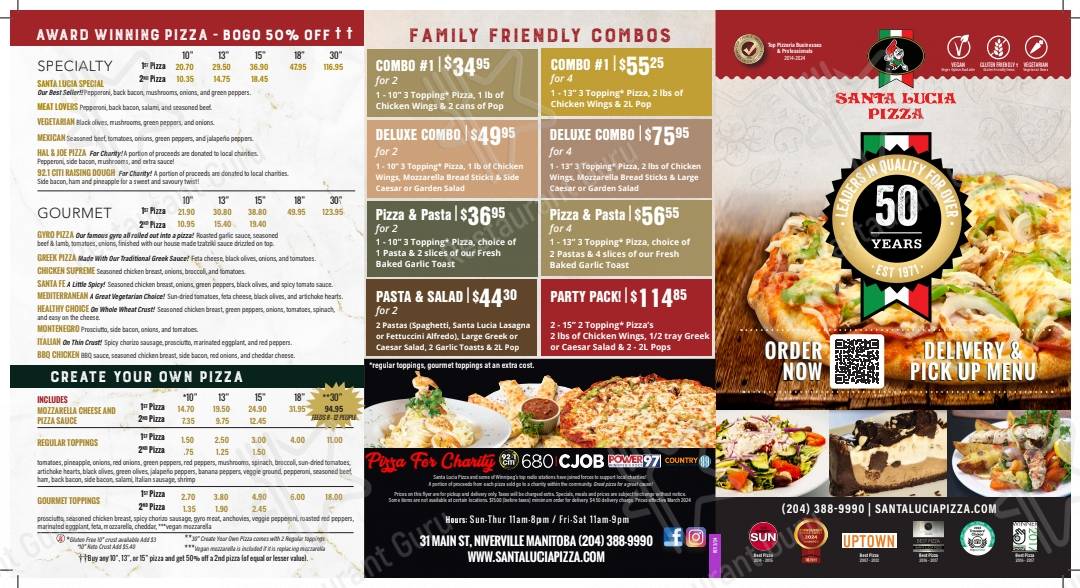 Menu at Santa Lucia Pizza Niverville restaurant, Niverville