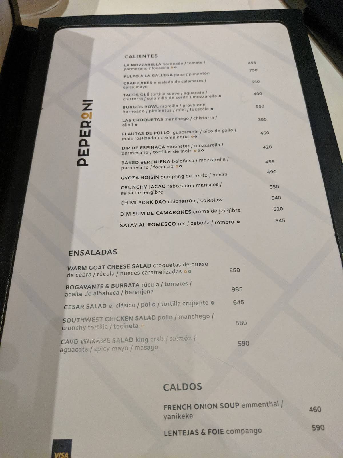 Carta del restaurante Peperoni, Santo Domingo, F398+J28