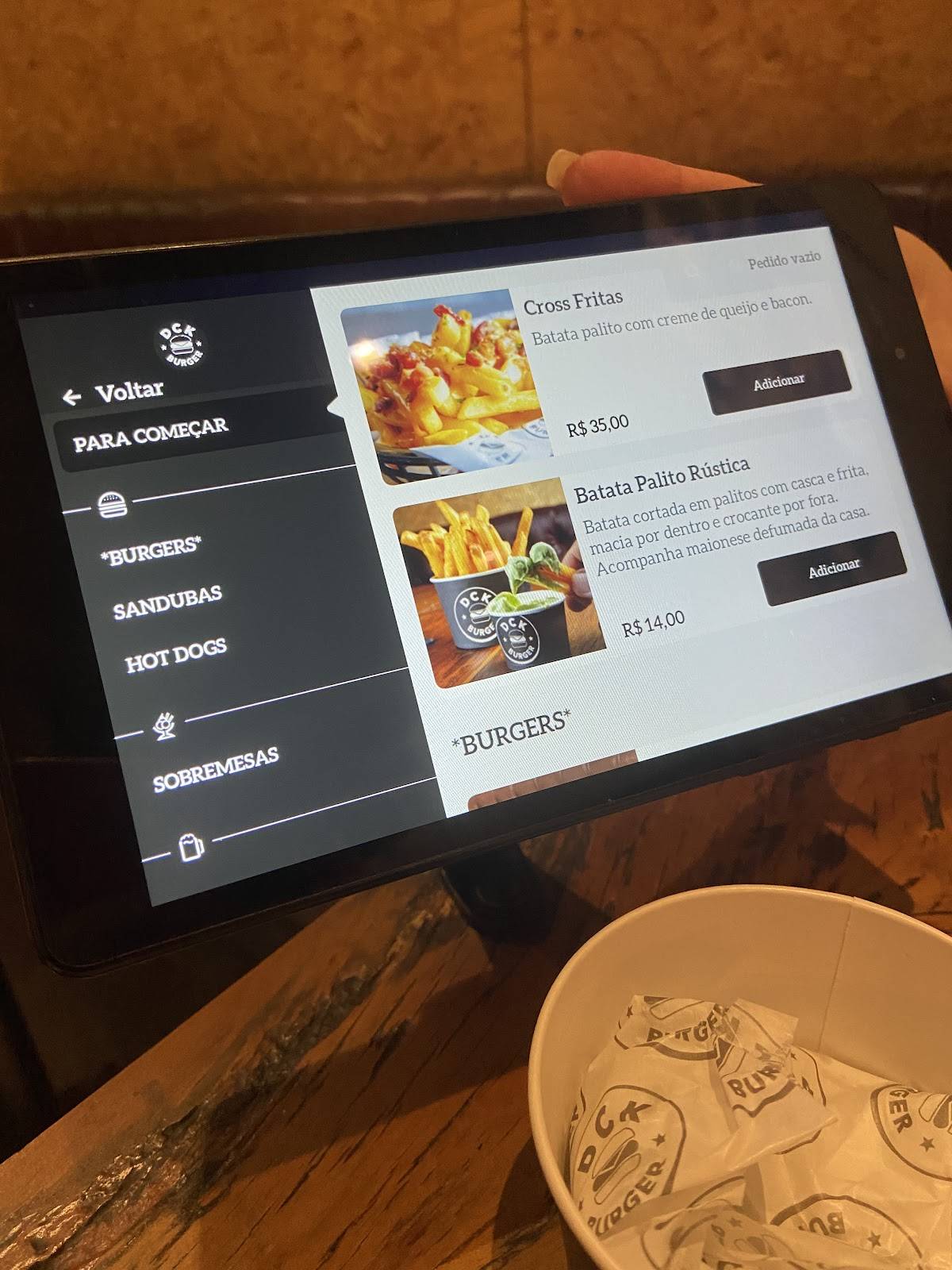 Menu at Dock Burger restaurant, São Paulo