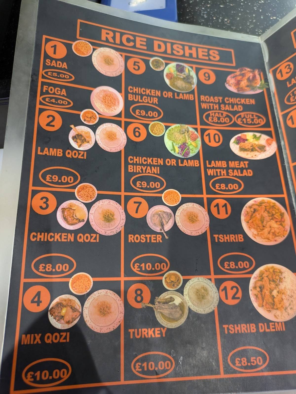 Menu at Sara Restaurant, Birmingham